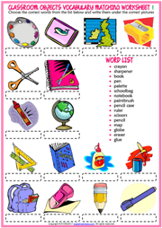 Classroom Objects ESL Vocabulary Worksheets